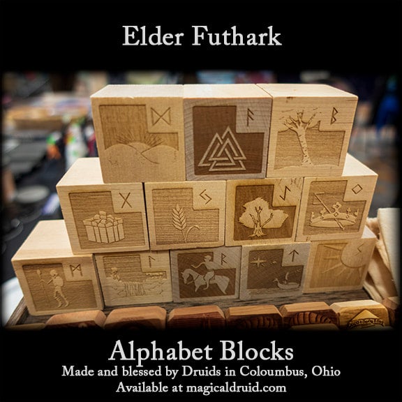 Elder Futhark Rune, Irish Ogham, and Ancient Greek Alphabet Blocks | A ...